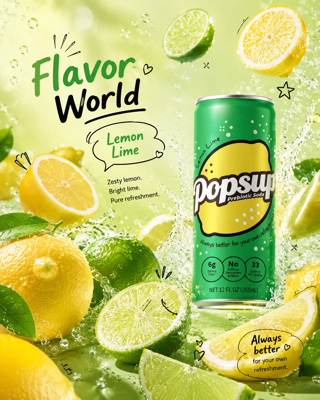 POPSUP Lemon Lime | Zesty, clean, and refreshingly sharp.